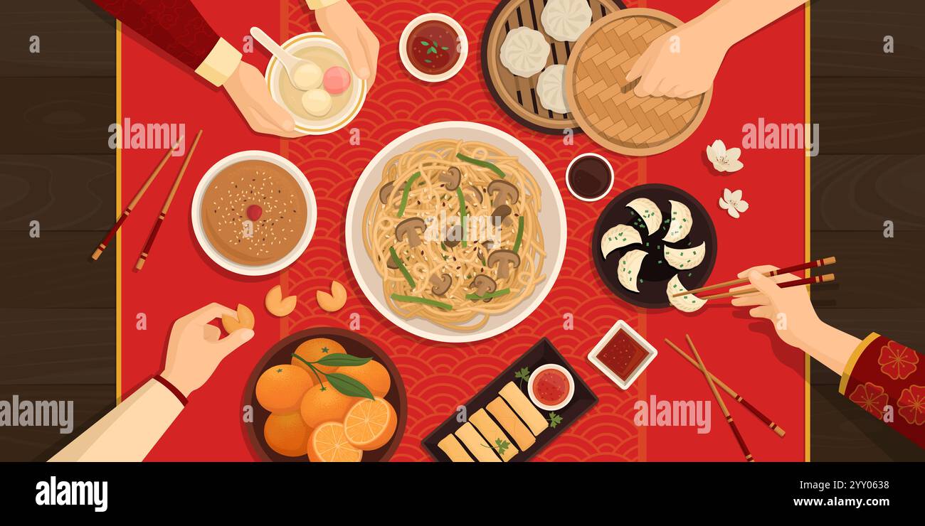 People celebrating Chinese New Year together, they are eating ...