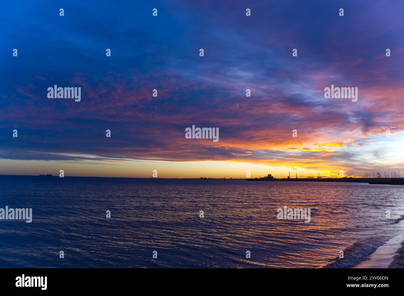 Stunning sunset over St. Kilda Beach in Melbourne, Australia, with ...