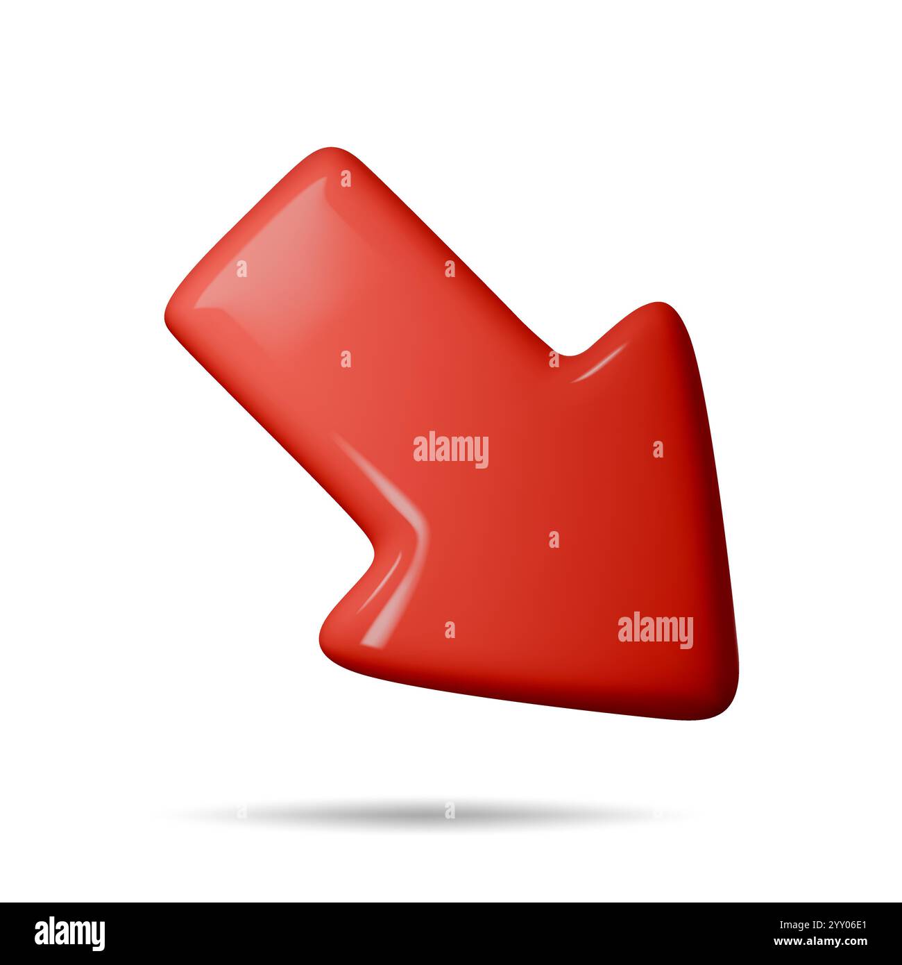 3d Arrow pointing down and sideways red color. Realistic 3d render In ...