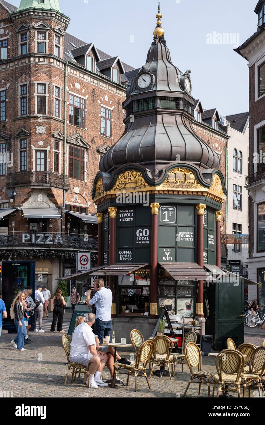Coffee shop in the old telephone kiosk, Nytorv, Copenhagen, Denmark ...