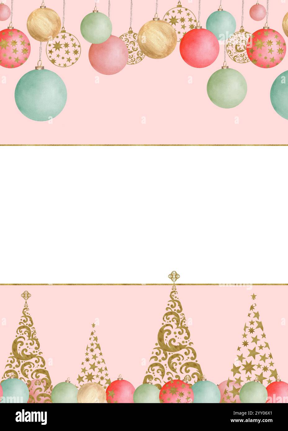 Ready-made festive postcard layout with New Year and Christmas toys ...