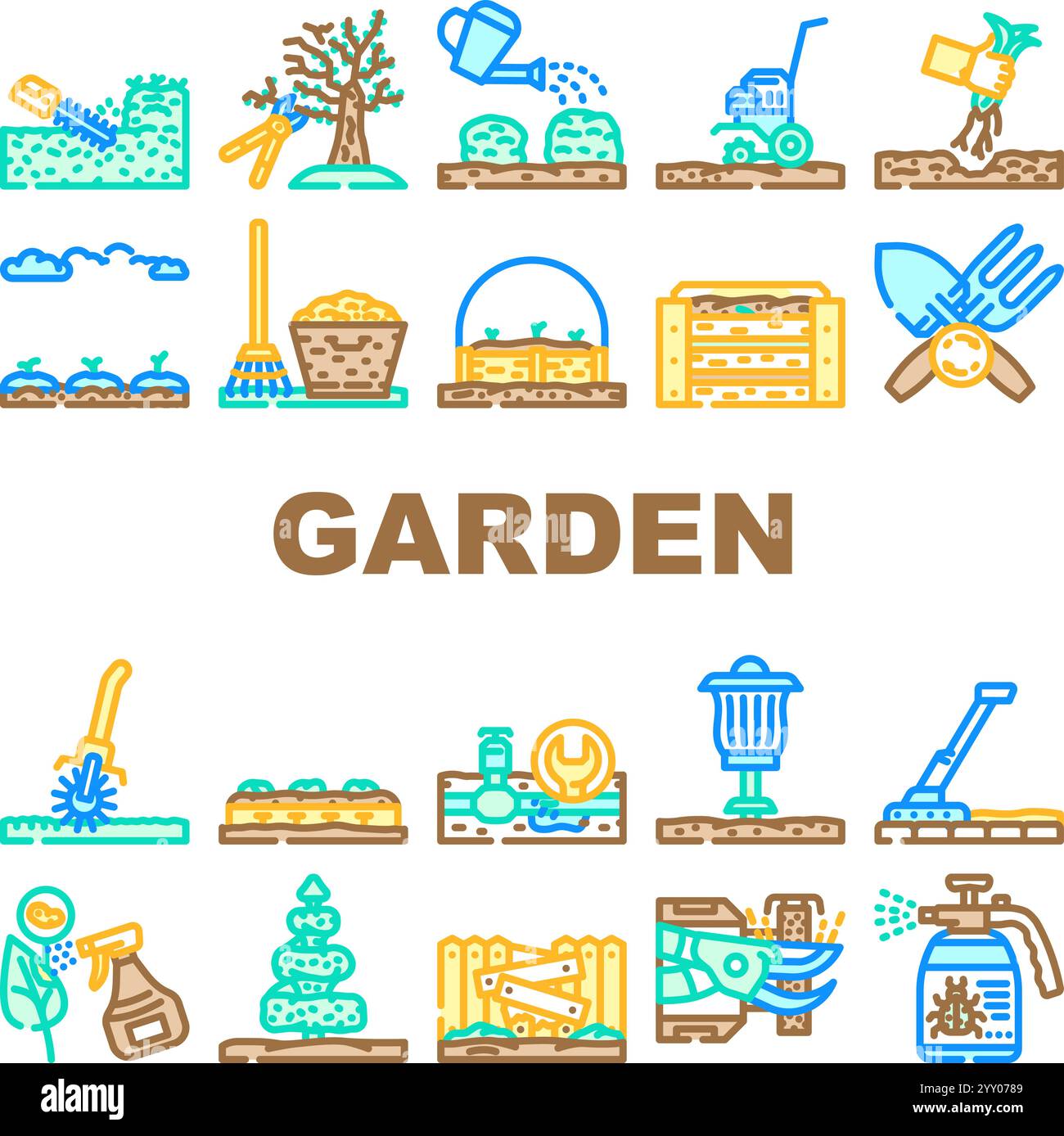 garden maintenance mulching icons set vector Stock Vector Image & Art ...