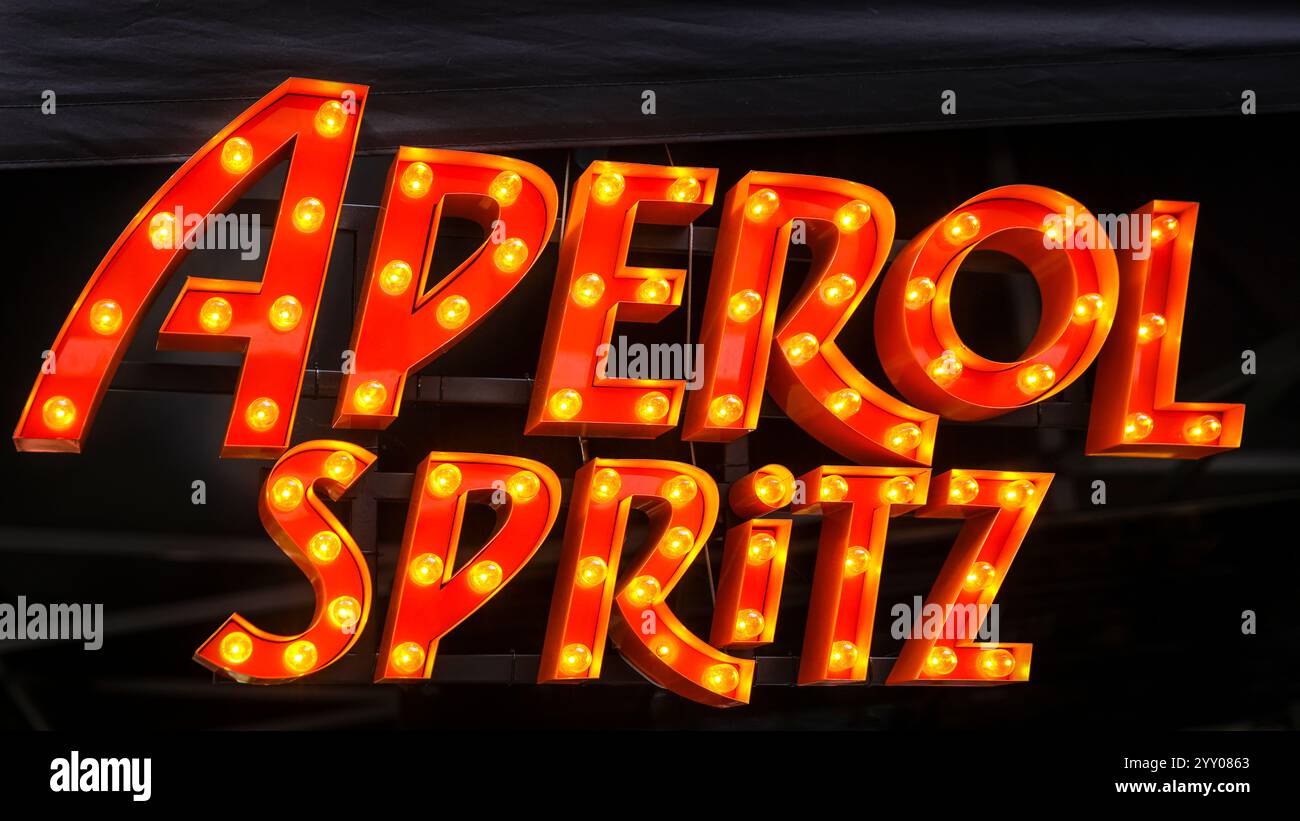 Aperol Spritz illuminated sign, signage for the wine-based aperitif ...