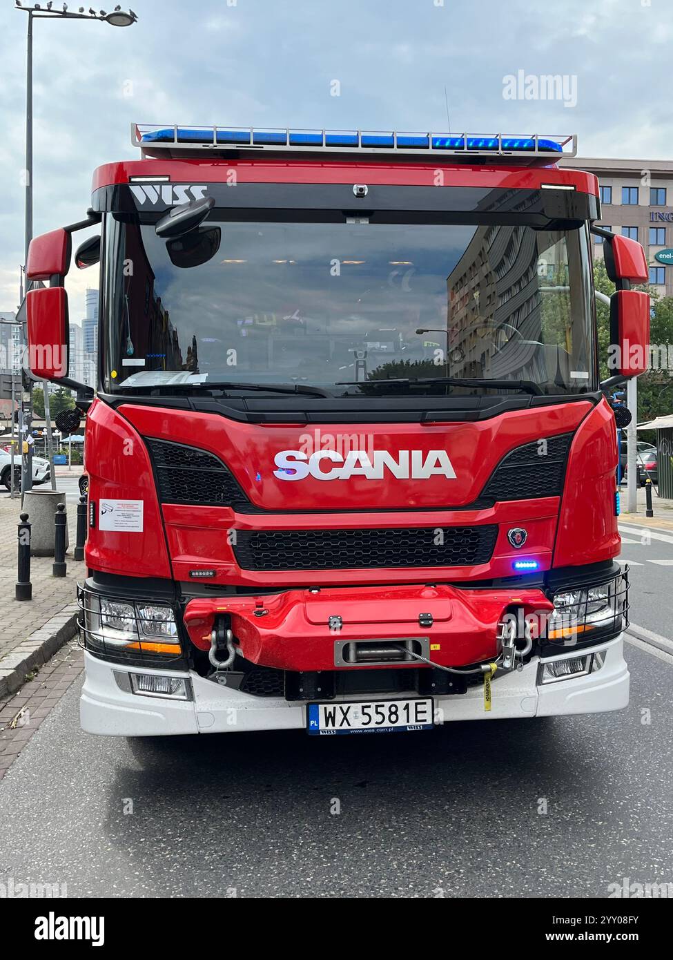 08 August 2024, Poland, Warschau: An emergency vehicle of the Polish ...