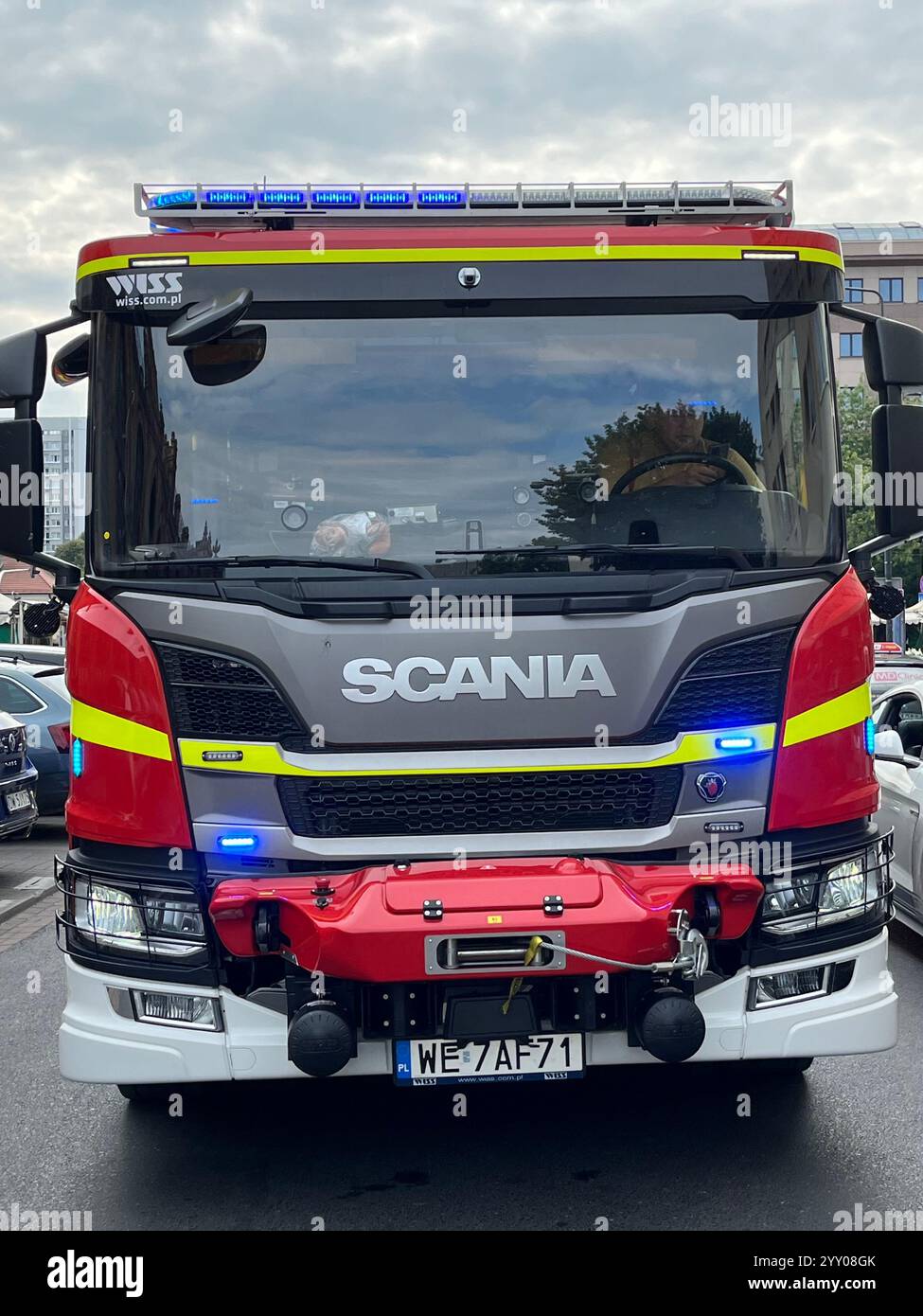08 August 2024, Poland, Warschau: An emergency vehicle of the Polish ...