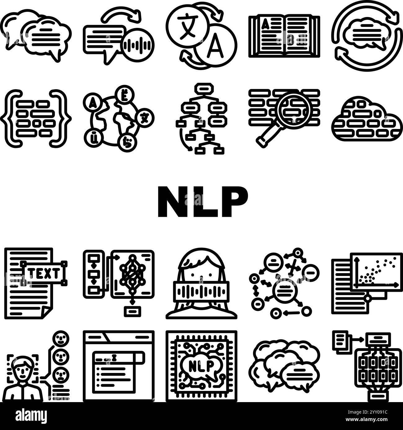 Natural Language Processing Nlp Icons Set Vector Stock Vector Image