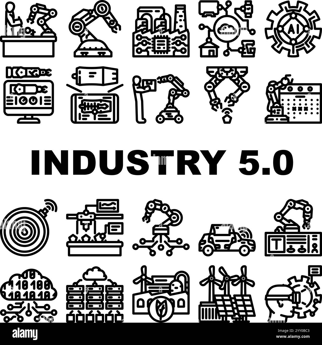 industry 5 automation robotics icons set vector Stock Vector Image ...