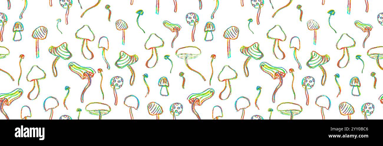 Fantasy mushrooms seamless pattern. Line art funny floral elements ...