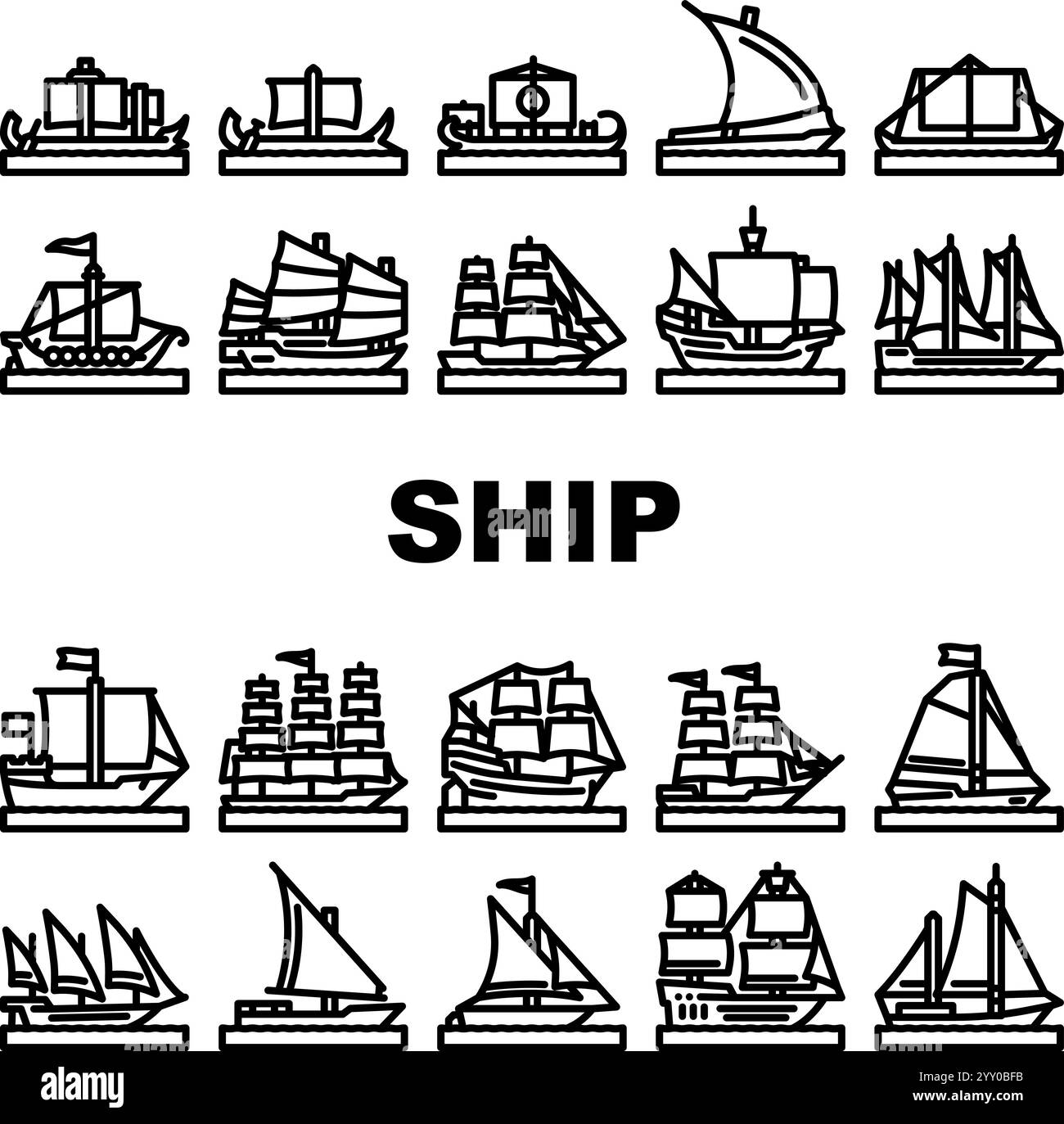 ancient ship maritime vessel icons set vector Stock Vector Image & Art ...