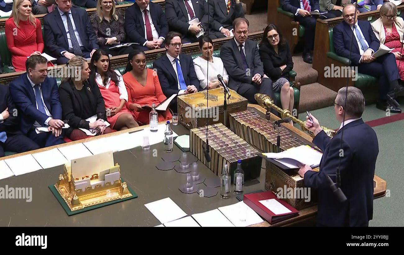 Screen grab of Prime Minister Sir Keir Starmer faces Conservative party ...