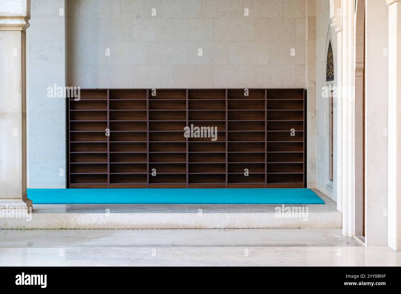 Wooden shoe box at the Mosque of Namazgah marble patio Tirana, Albania ...
