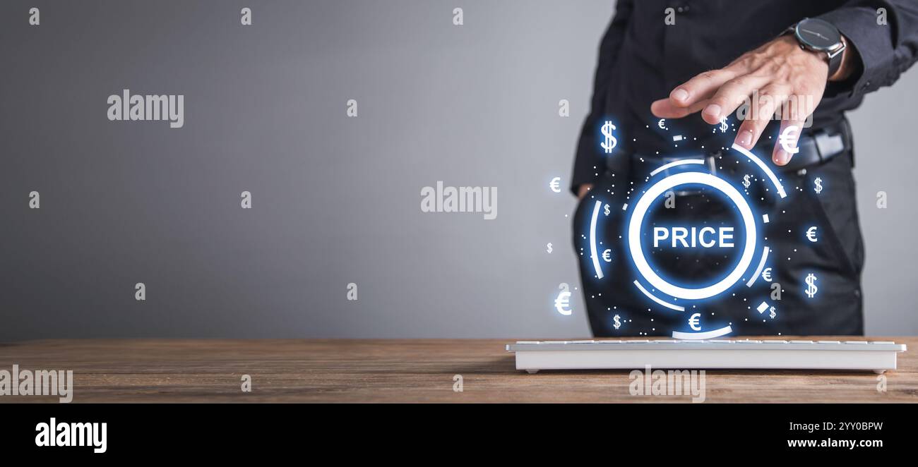 Human showing Price with a currency symbols. Business Stock Photo - Alamy