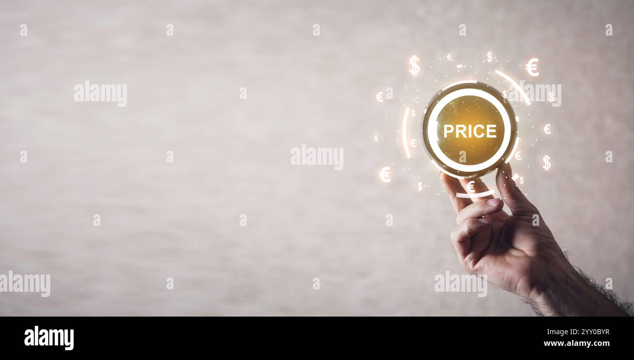 Human showing Price with a currency symbols. Business Stock Photo - Alamy