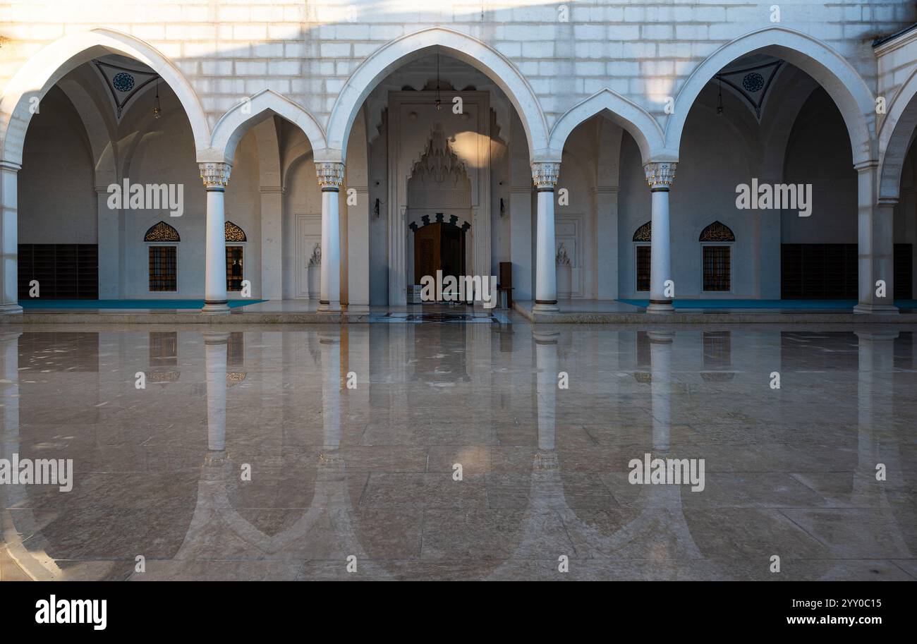 Mosque of Namazgah, inner court reflections of the arches in Tirana ...