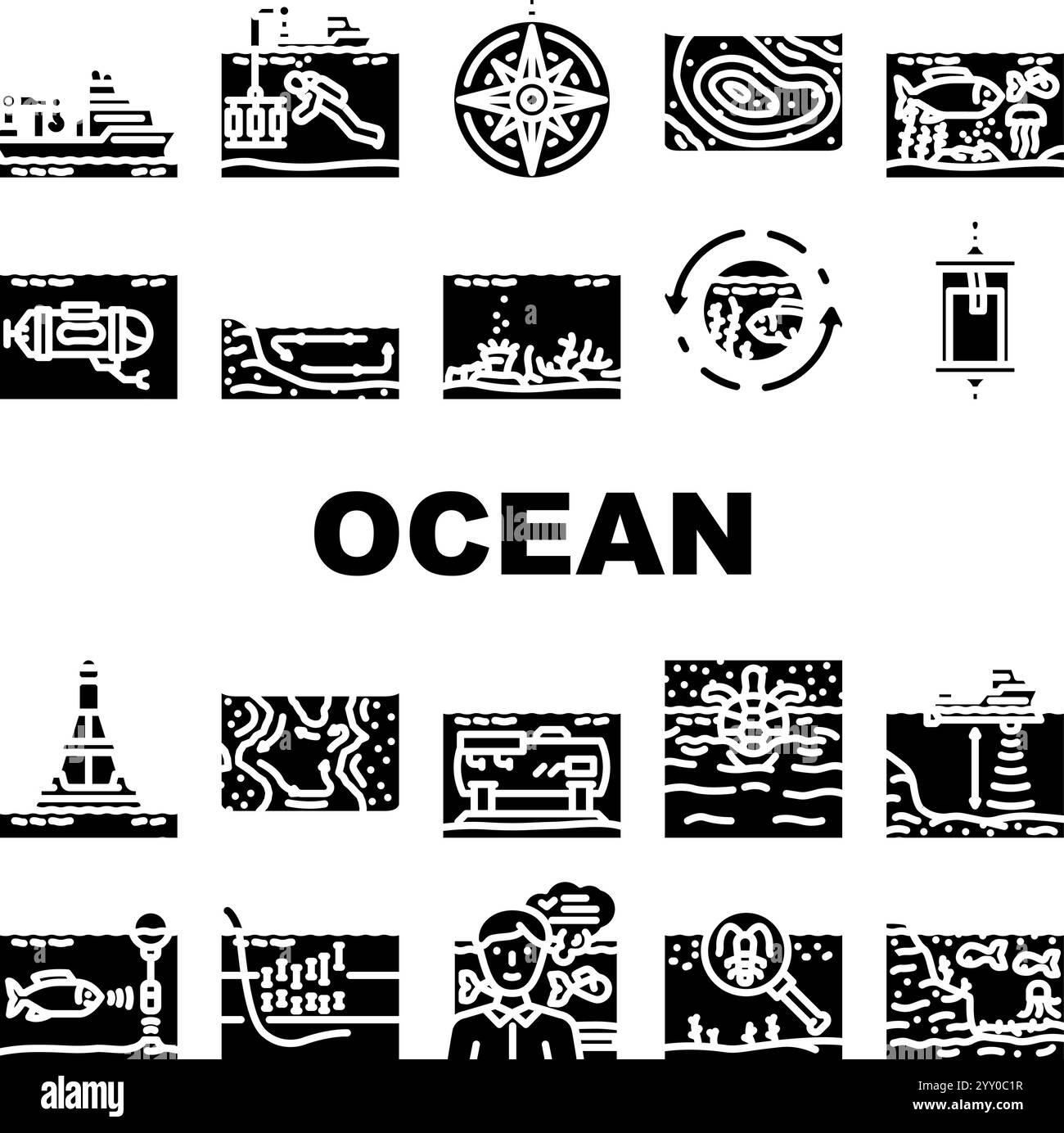 world ocean marine biodiversity icons set vector Stock Vector Image ...