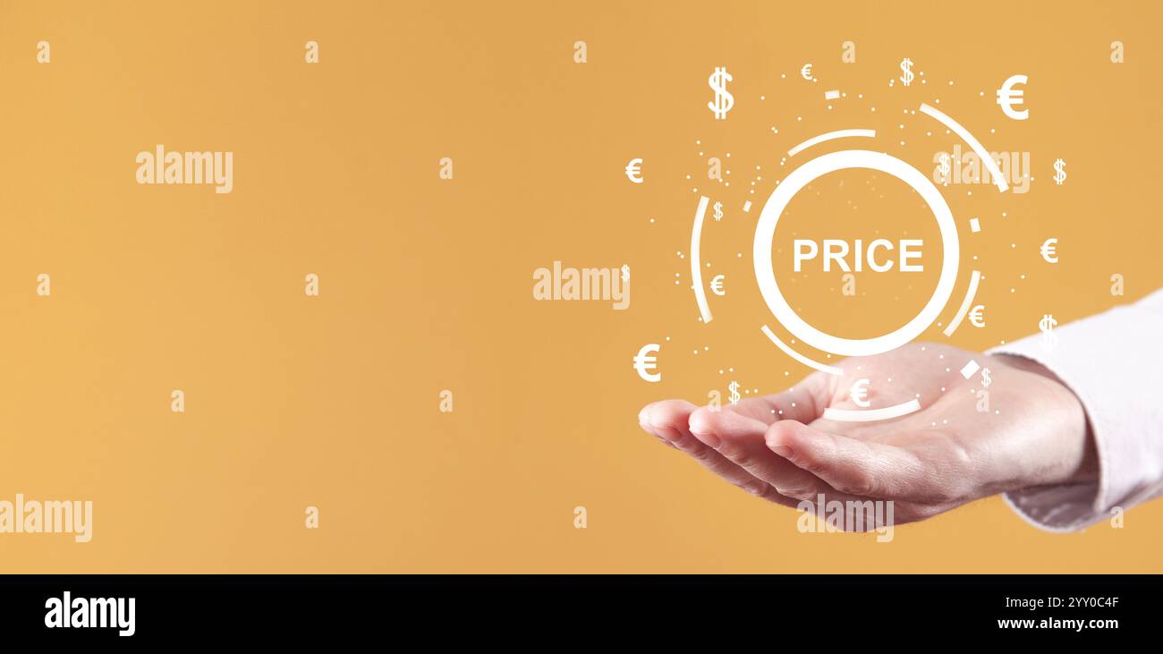 Human showing Price with a currency symbols. Business Stock Photo - Alamy