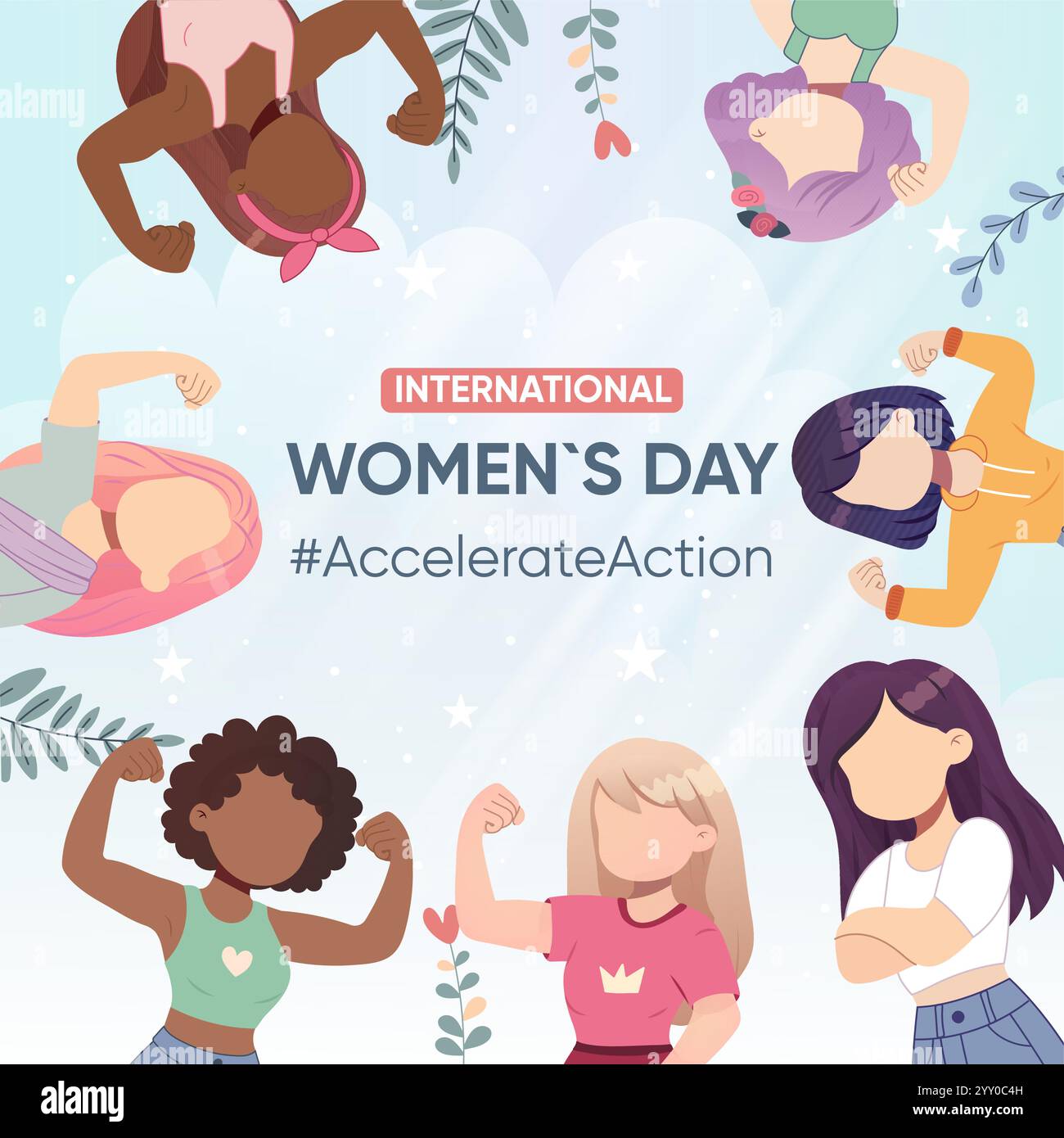 Simple postcard, banner, poster girls show biceps, accelerate action ...