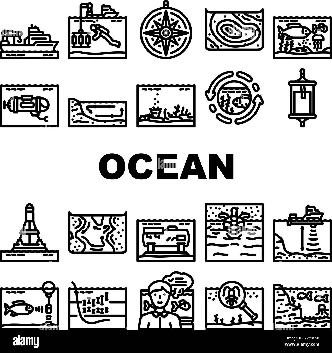 world ocean marine biodiversity icons set vector Stock Vector Image ...