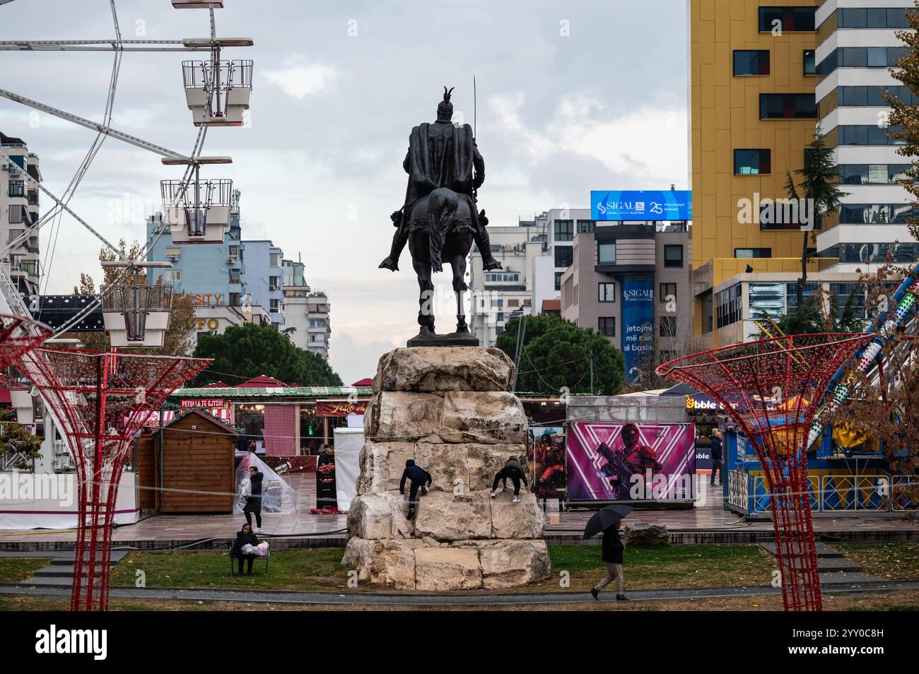 Statue of Sheshi SkÃnderbej in the city center of Tirana, Albania, DEC ... Statue of Sheshi SkÃnderbej in the city center of Tirana, Albania, DEC ...