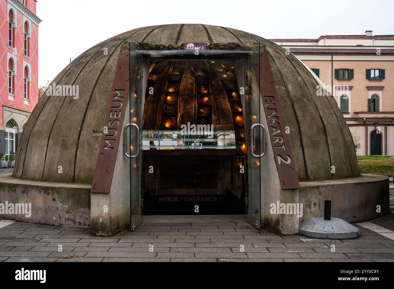 Sign and entrance of the Bunk art 2 museum of communism in Tirana ...