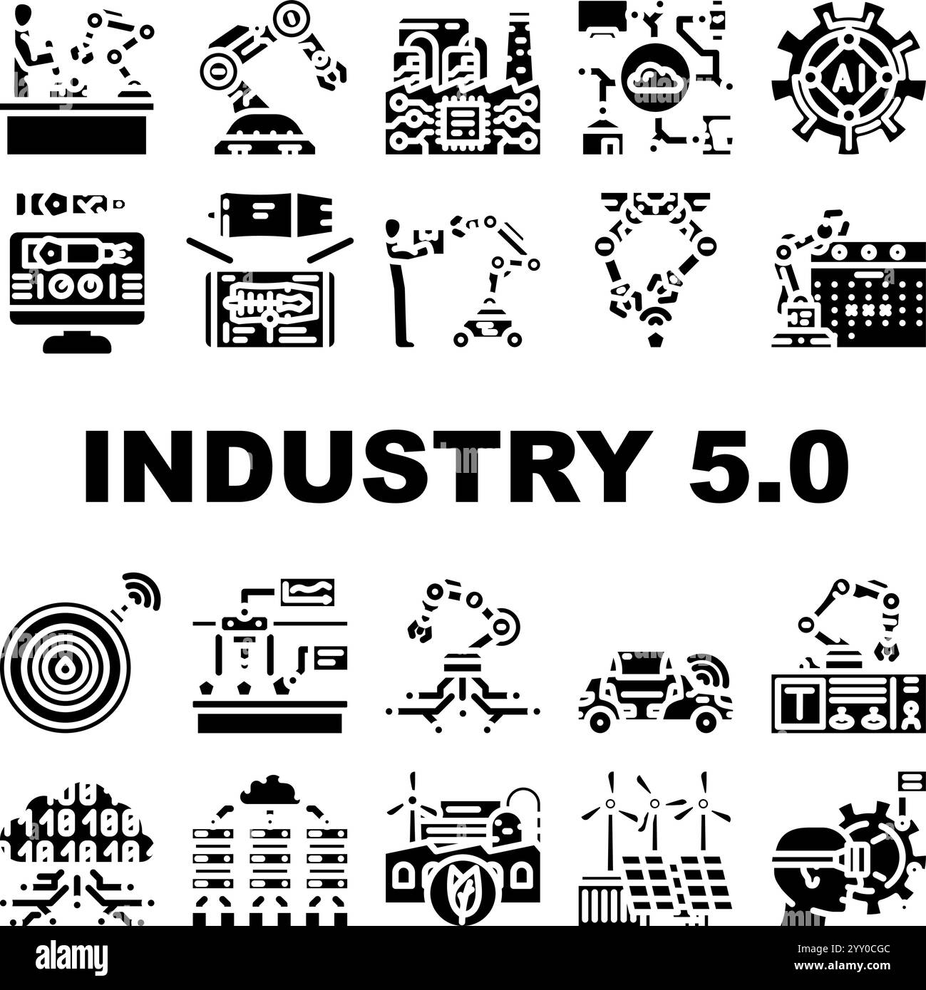 Industry 5 Automation Robotics Icons Set Vector Stock Vector Image And Art Alamy