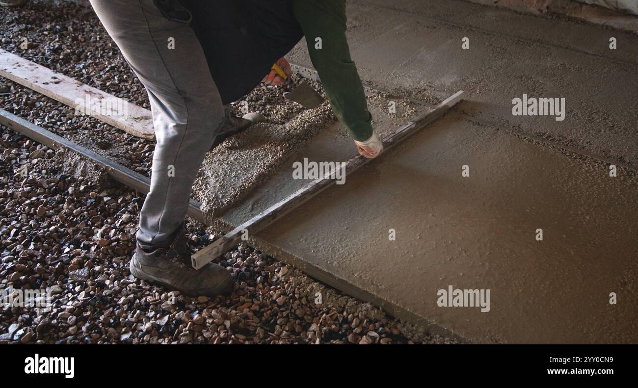 Concrete works on construction site. Concreting floors Stock Photo - Alamy