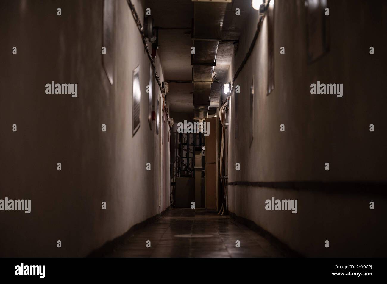 Empty corridor of the Bunkart 2 museum in Tirana, Albania, DEC 7, 2024 ...