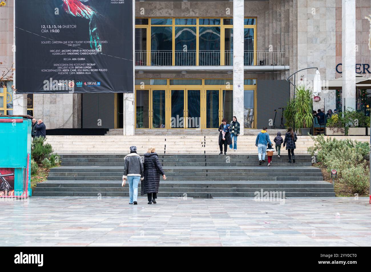 Opera house at the Sheshi Skënderbej square in Tirana, Albania, DEC 7 ...
