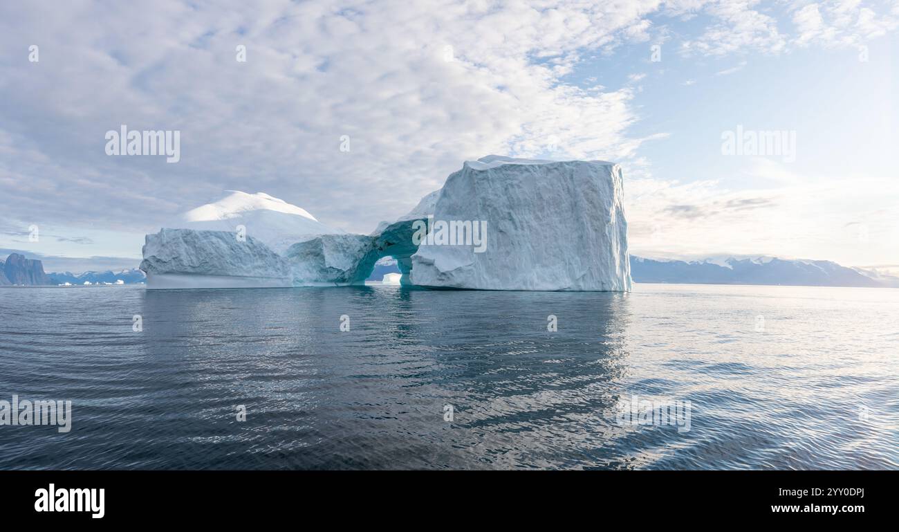 Big icebergs in Atlantic ocean, icefjord in western Greenland. Blue sea ...