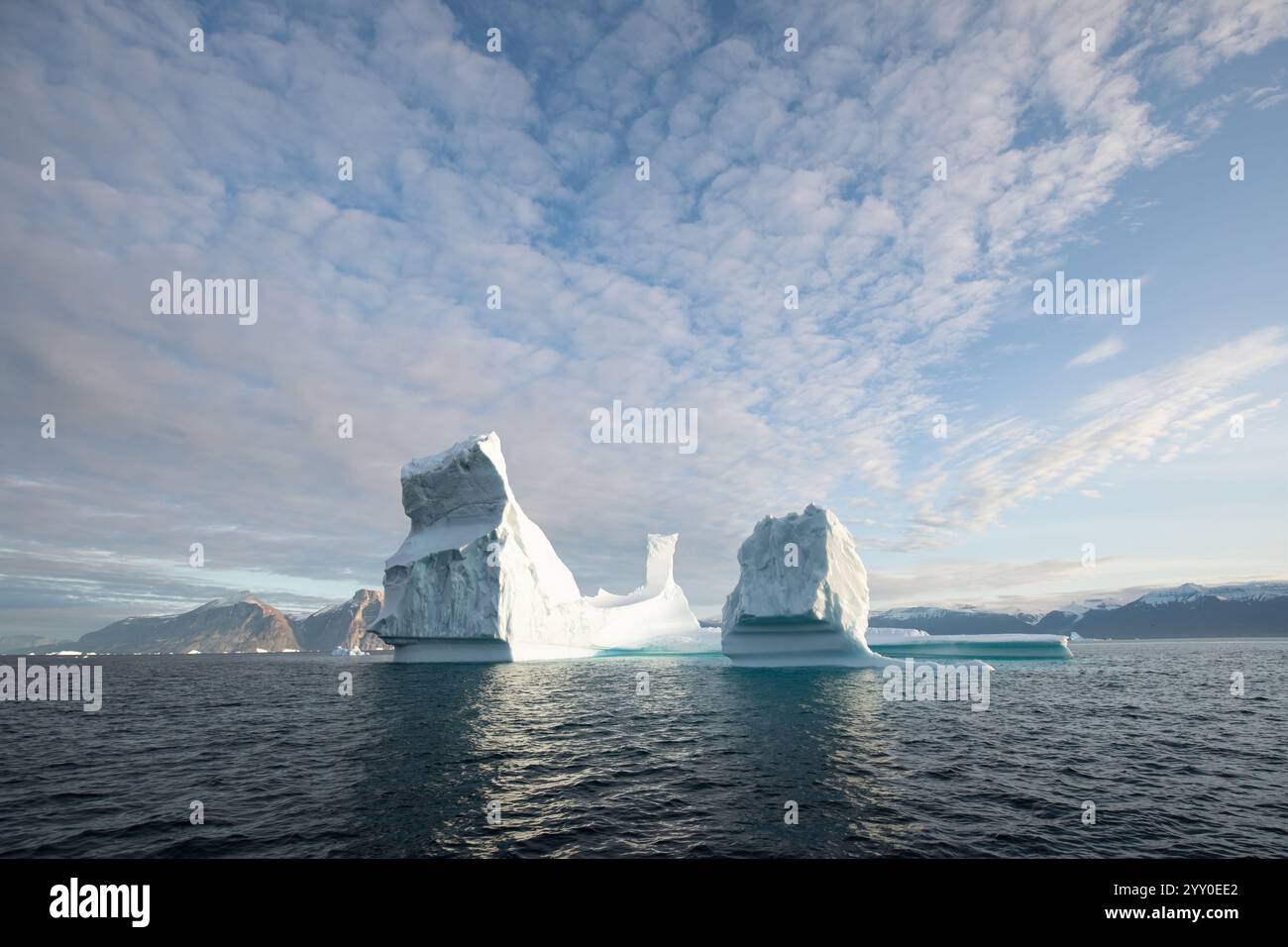 Big icebergs in Atlantic ocean, icefjord in western Greenland. Blue sea ...