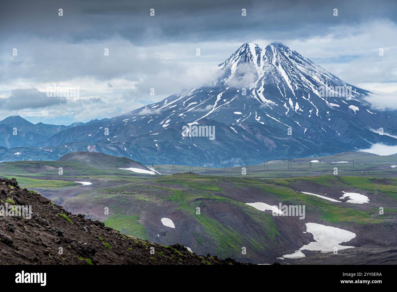 The beautiful view of Vilyuchik volcano, the aerial photo, with the ...