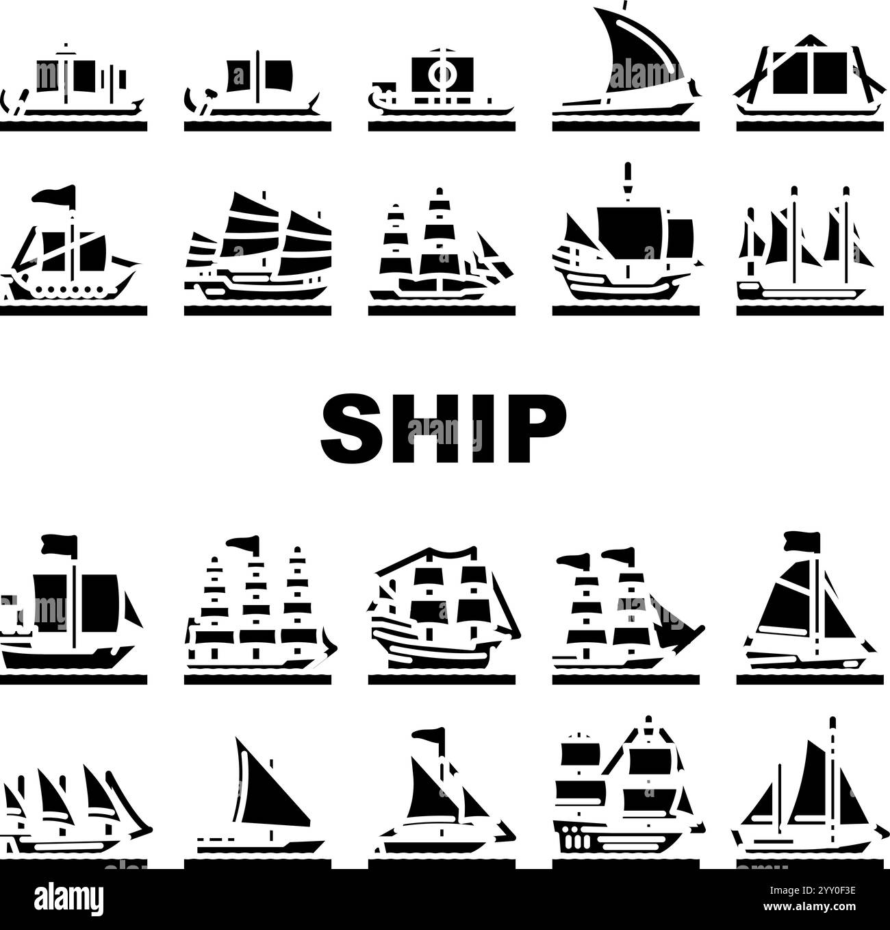 ancient ship maritime vessel icons set vector Stock Vector Image & Art ...