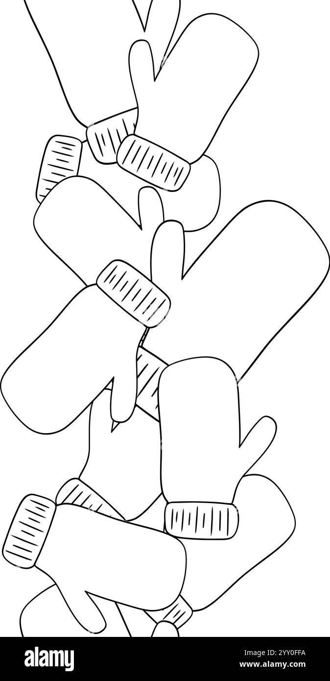 Vector vertical seamless border with warm mittens on transparent ...