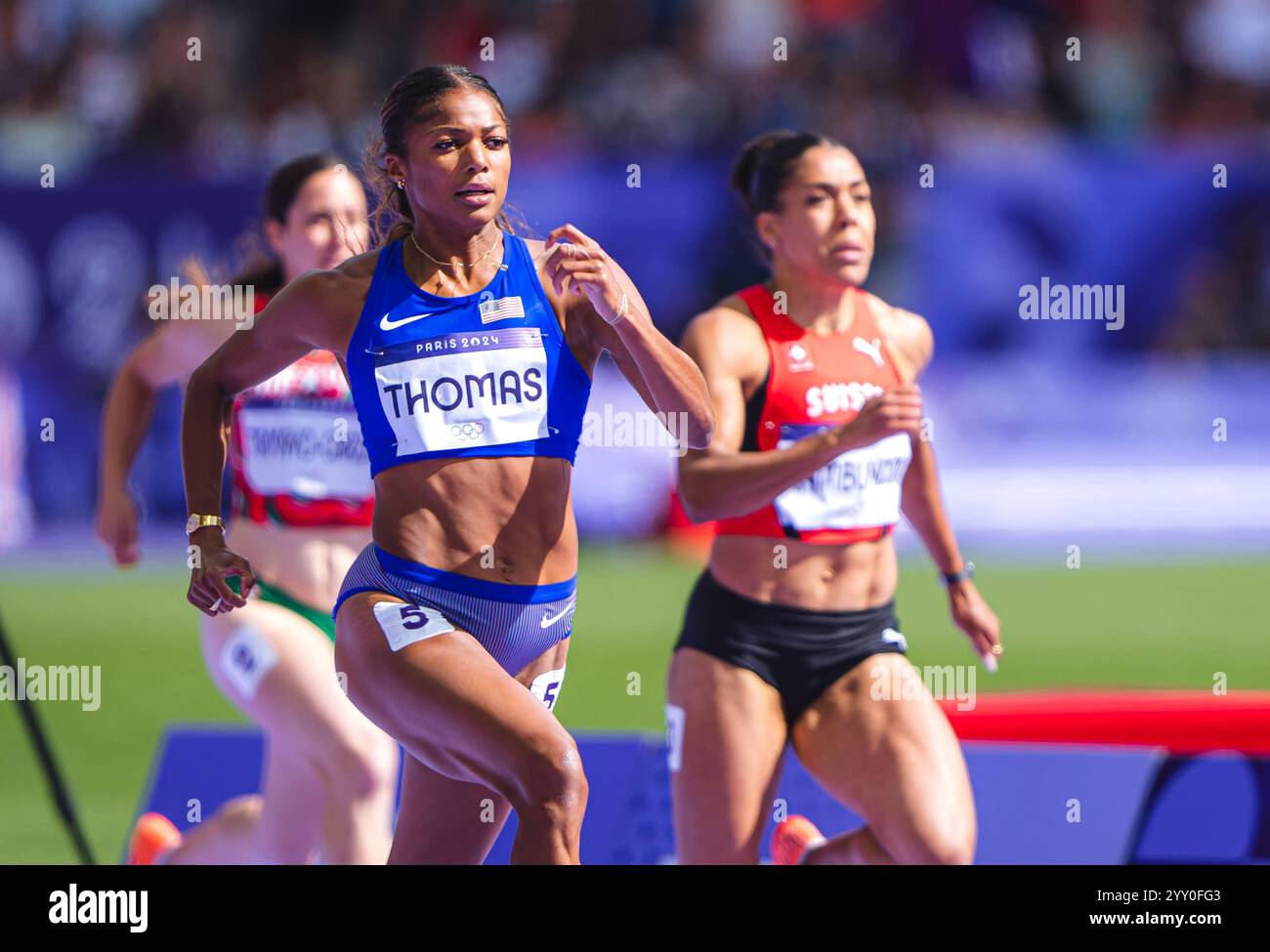 Gabrielle Thomas participating in the 200 meters at the Paris 2024 ...