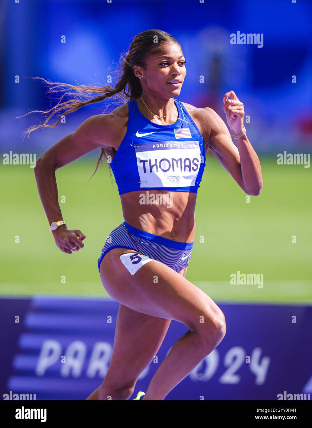 Gabrielle Thomas participating in the 200 meters at the Paris 2024 ...