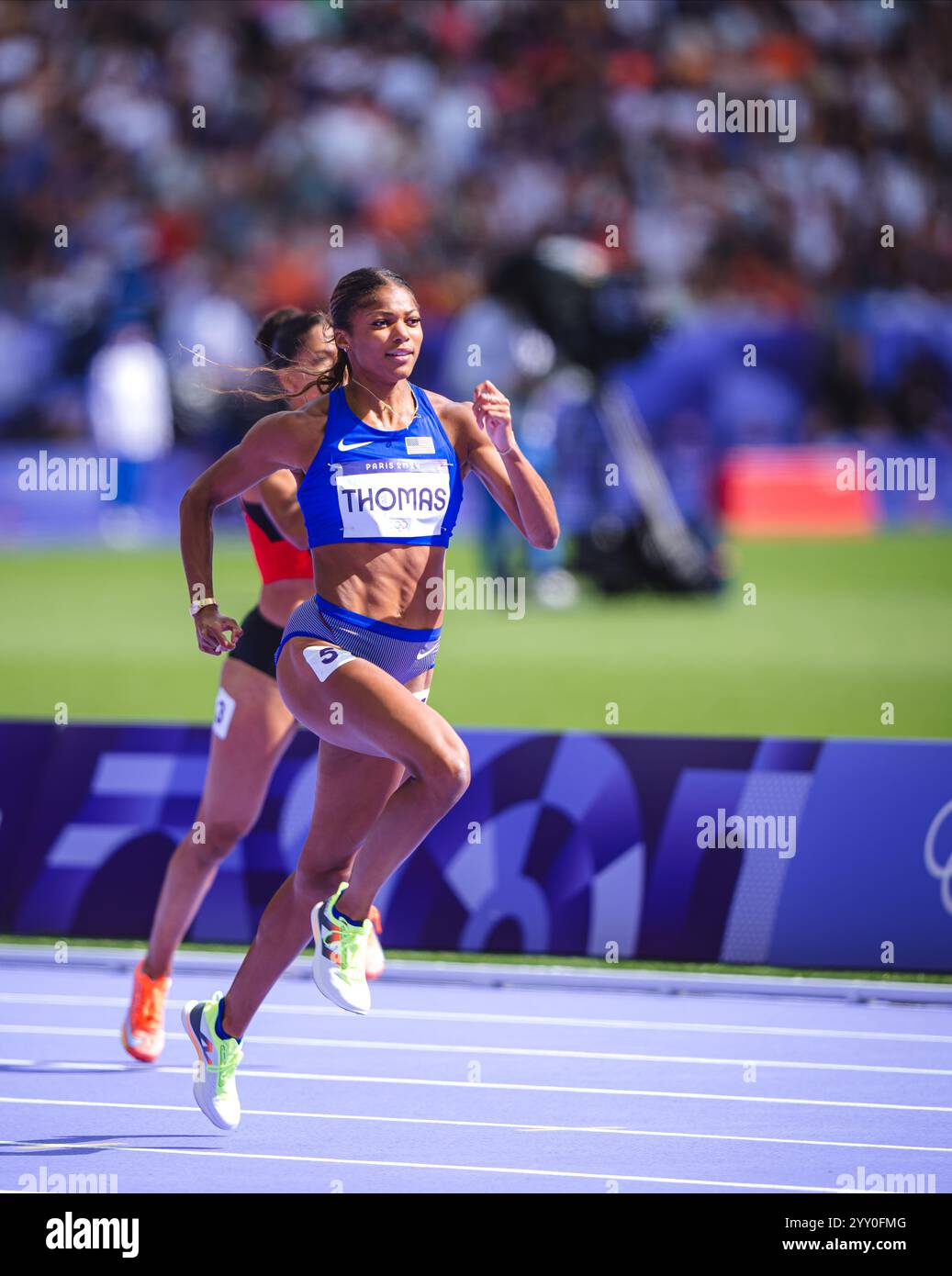 Gabrielle Thomas participating in the 200 meters at the Paris 2024 ...