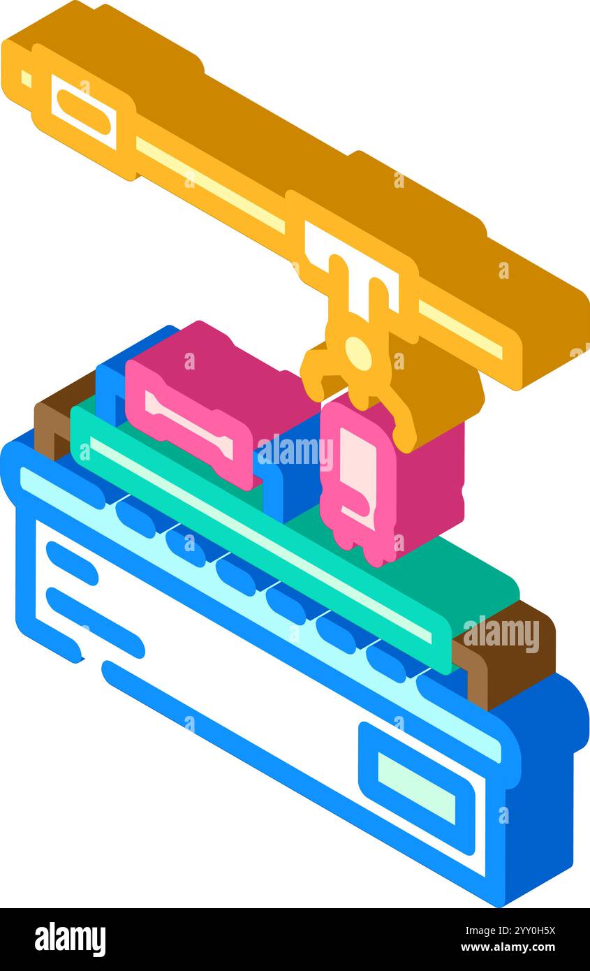electronic assembly line industry 3 isometric icon vector illustration ...