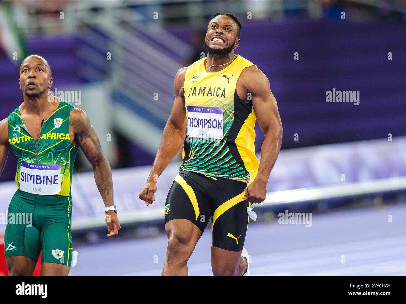 Kishane Thompson participating in the 100 metres at the Paris 2024 ...