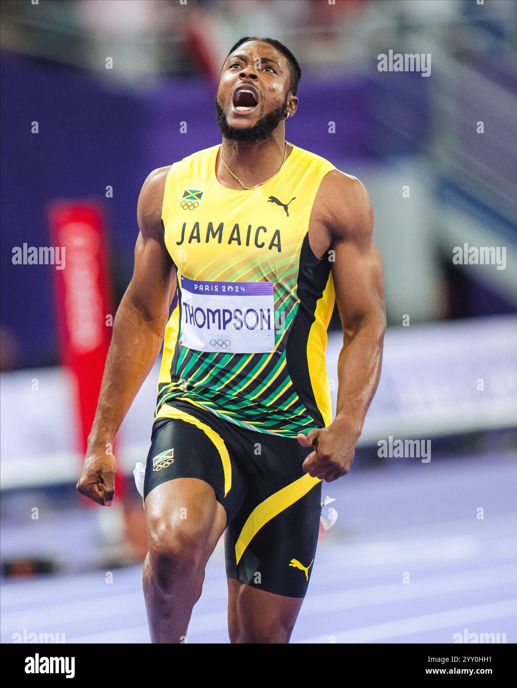 Kishane Thompson participating in the 100 metres at the Paris 2024 ...