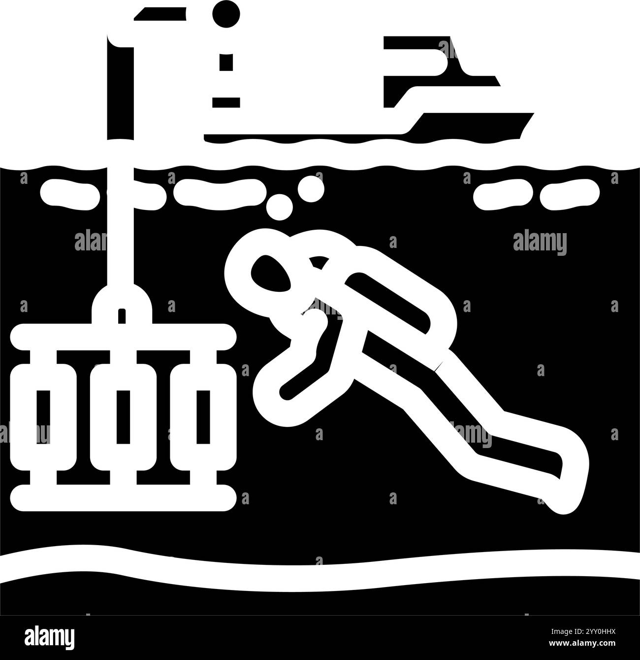 oceanographer with equipment world ocean glyph icon vector illustration ...