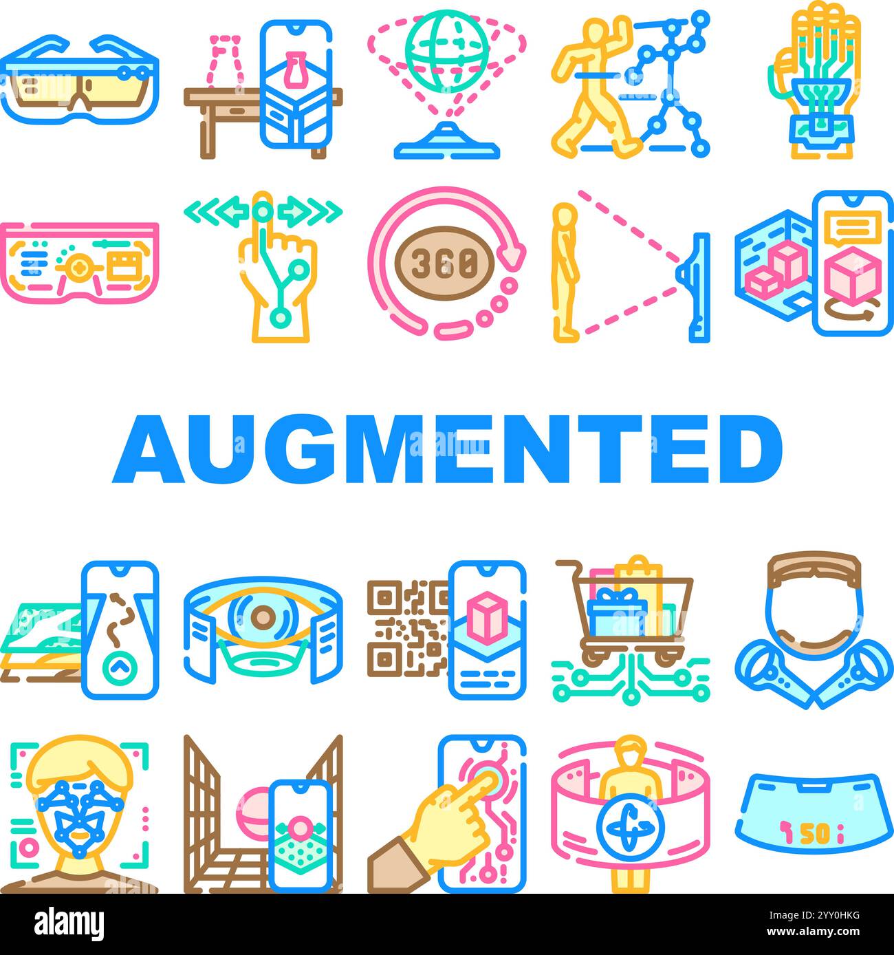 augmented reality virtual ar vr icons set vector Stock Vector Image ...