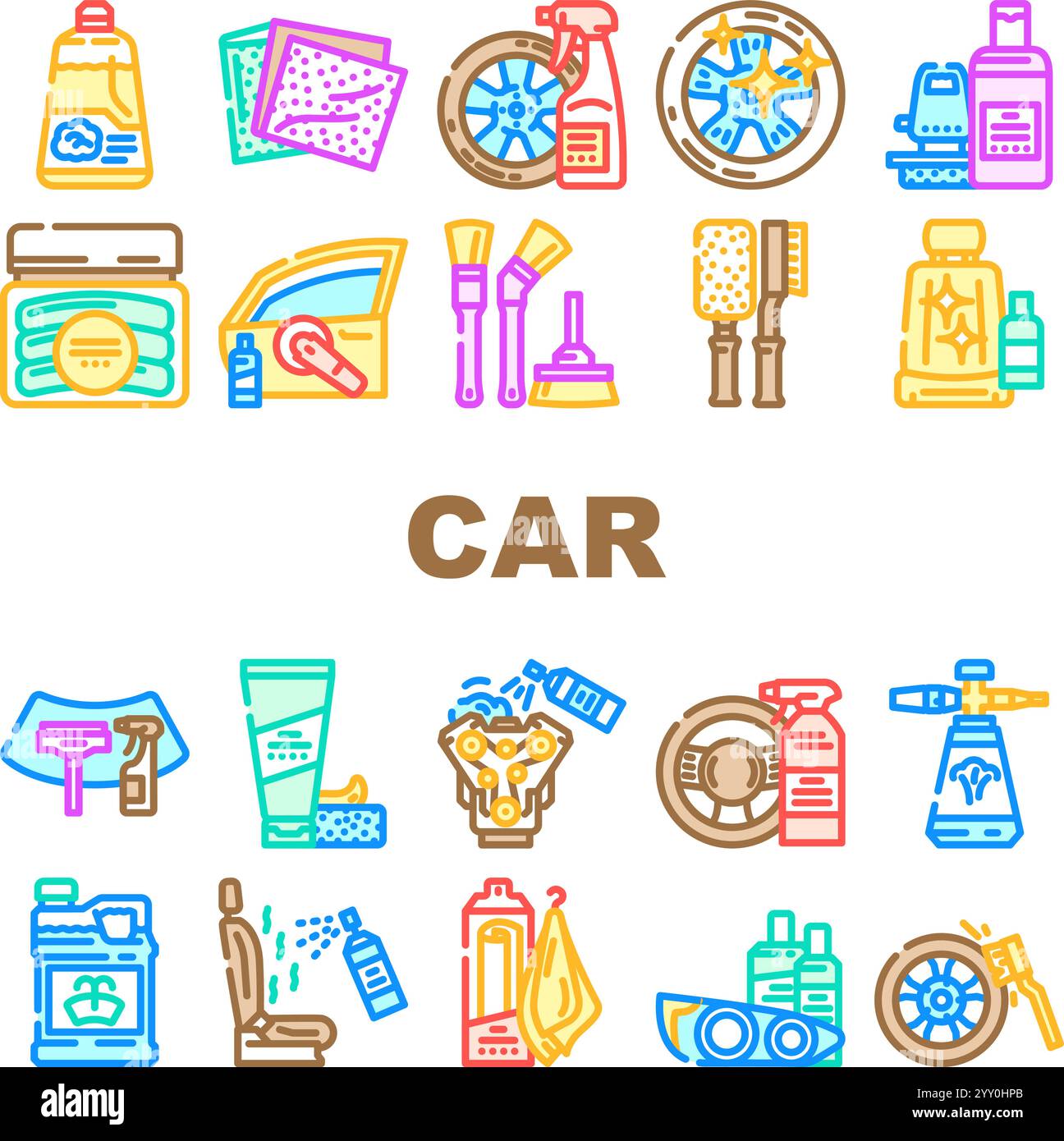 car care polish detailing wash icons set vector Stock Vector Image ...