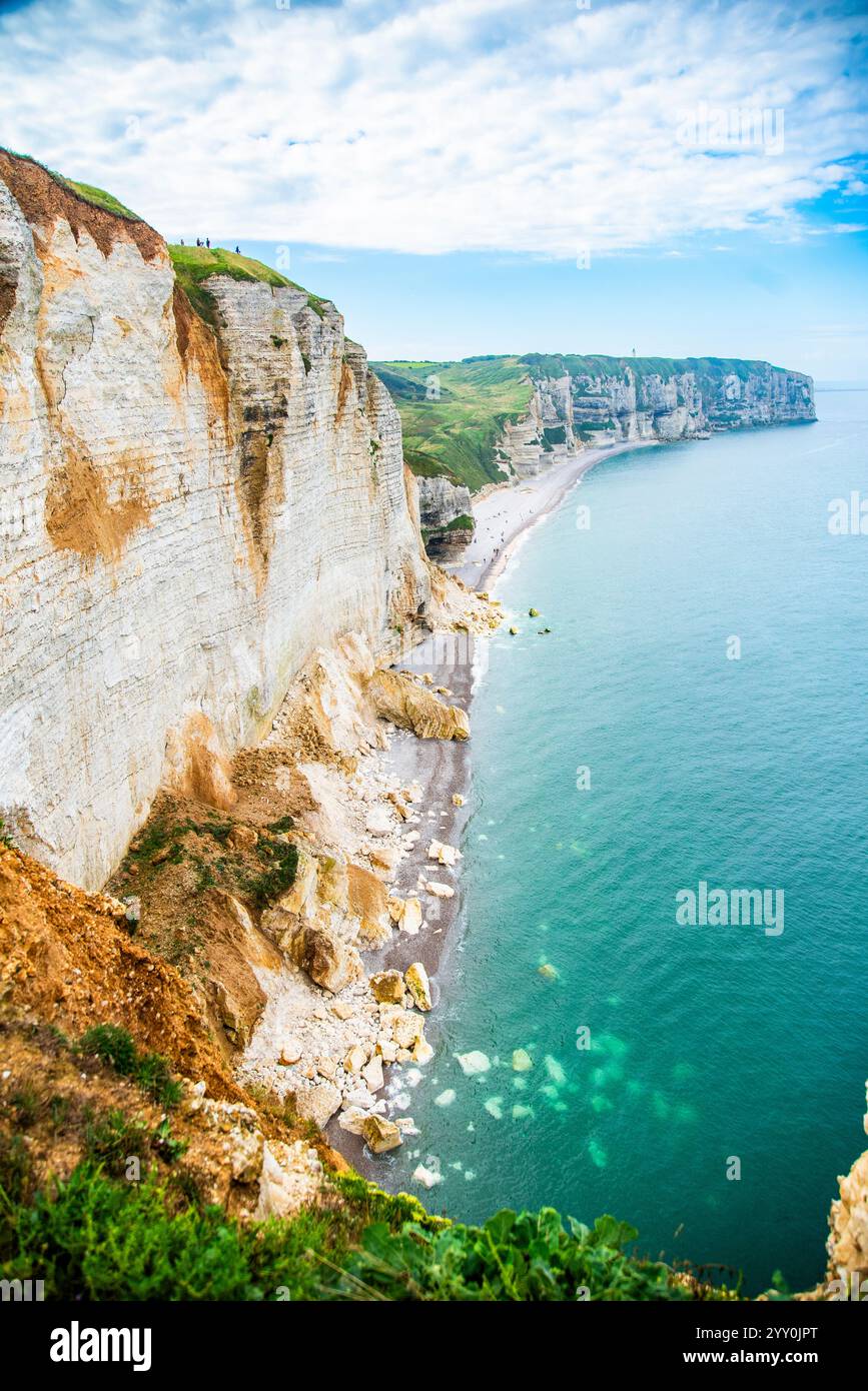 Beautiful limestone slopes in the Etretat area in Normandy by the ocean ...