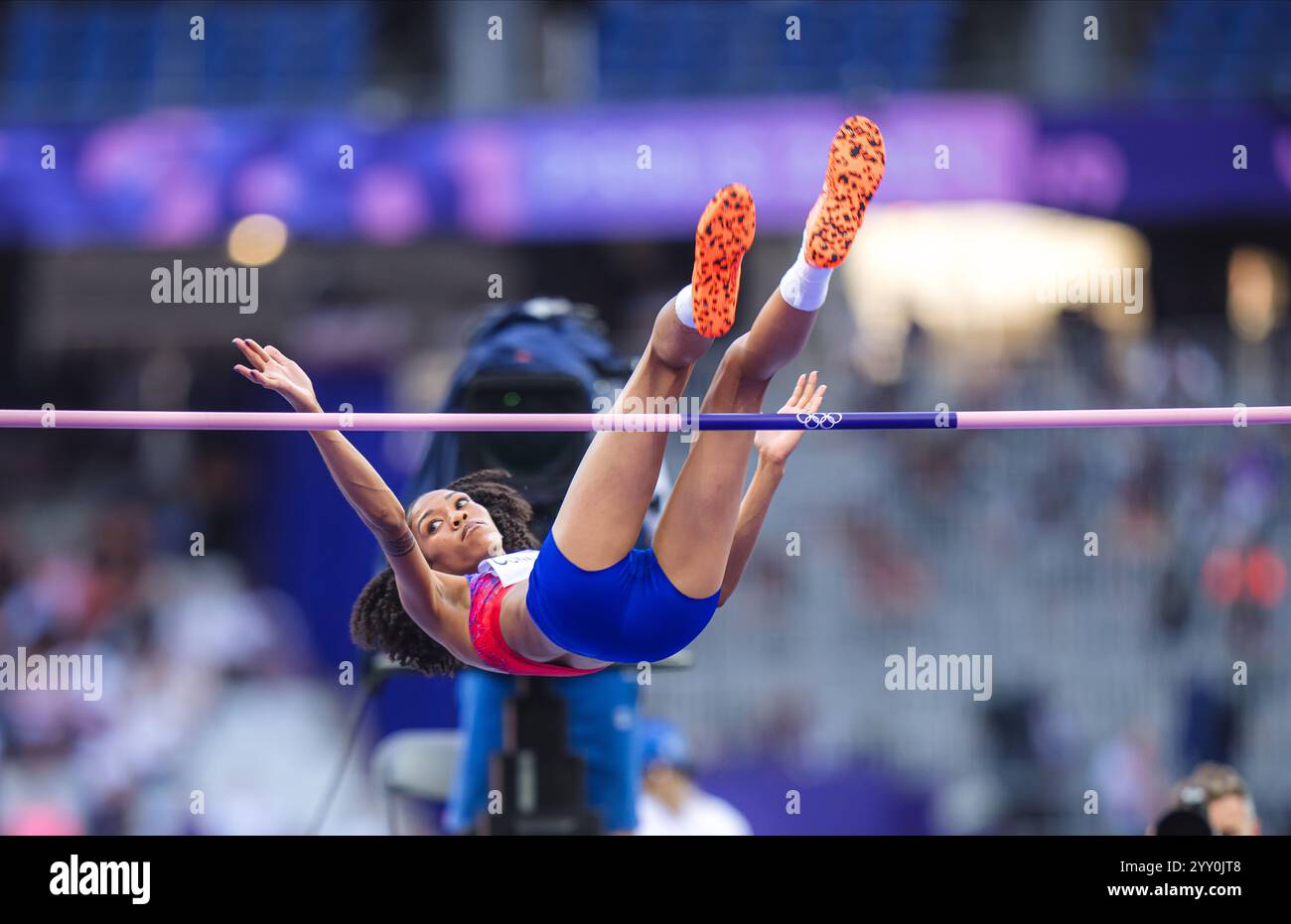 Vashti Cunningham participating in the high jump at the Paris 2024 ...