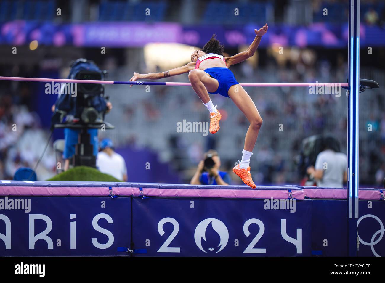 Vashti Cunningham participating in the high jump at the Paris 2024 ...