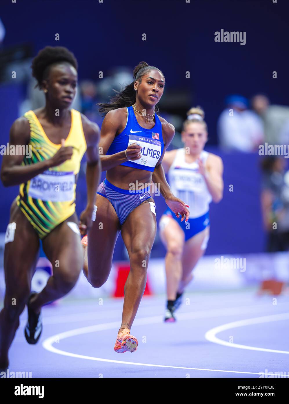 Alexis Holmes participating in the 400 meters at the Paris 2024 Olympic ...
