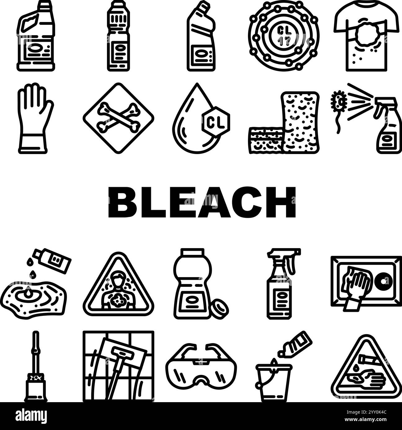bleach clean germicide disinfect icons set vector Stock Vector Image ...