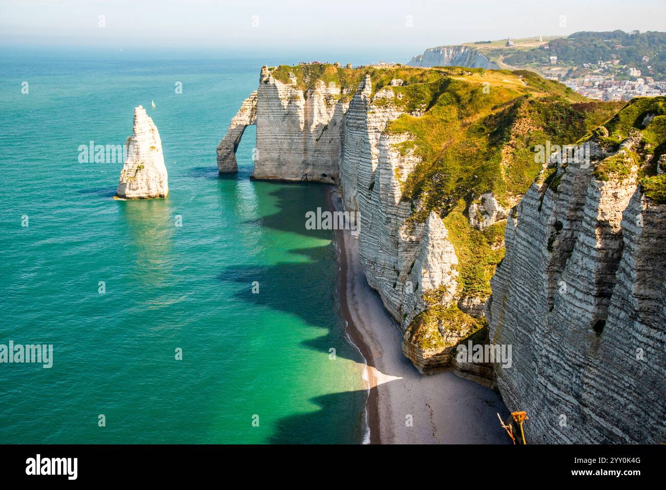 Beautiful limestone slopes in the Etretat area in Normandy by the ocean ...