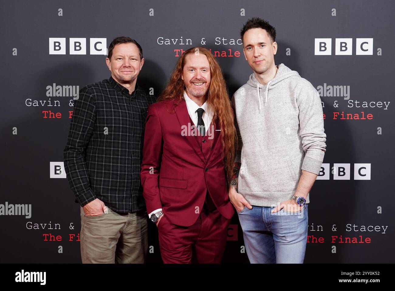 (left to right) Dominic Gaskell, Jason Gregg and Daniel Jeffrey attend a BBC launch event for ...