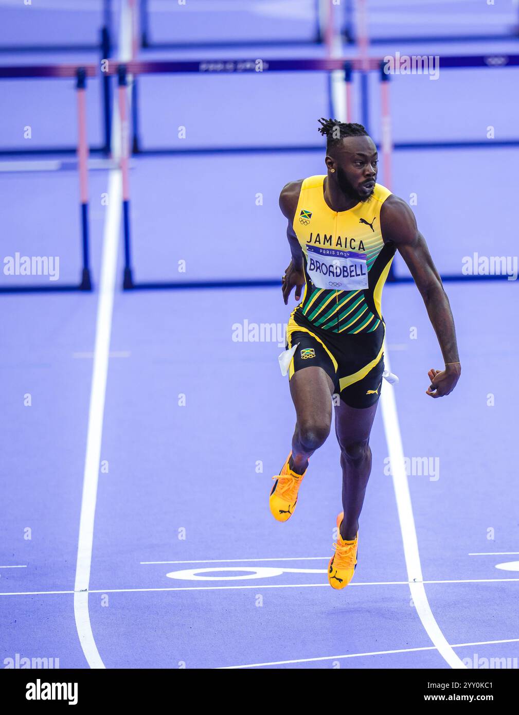 Rasheed Broadbell participating in the 110 meters hurdles at the Paris ...